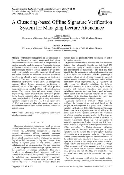A Clustering Based Offline Signature Verification System For Managing Lecture Attendance