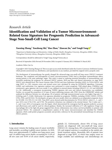 Pdf Identification And Validation Of A Tumor Microenvironment Related Gene Signature For