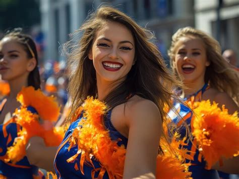 Cheerleaders Performing Energetic Routines Along The Parade Route