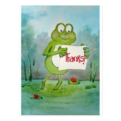 Whimsical Frog With Thanks Thank You Sign Funny Postcard