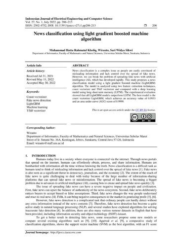 News Classification Using Light Gradient Boosted Machine Algorithm