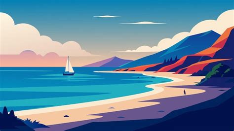 Beach Landscape At Summer Scenery Vector Illustration Flat 2 Premium