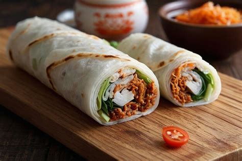 Popiah Roll On A Wooden Board Premium Ai Generated Image