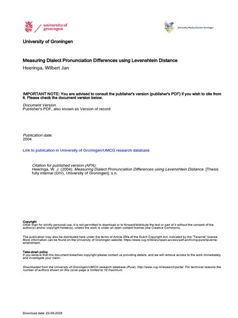 Measuring Dialect Pronunciation Differences Using Levenshtein Distance Pdf