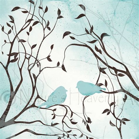 Blue Wall Art Bird Art Print Love Birds Turquoise Blue Art Etsy