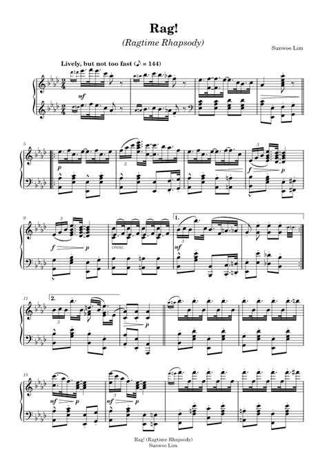 Rag Ragtime Rhapsody Sheet Music For Piano Solo