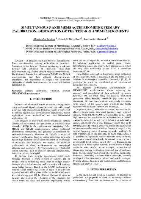 Pdf Simultaneous 3 Axis Mems Accelerometer Primary Calibration