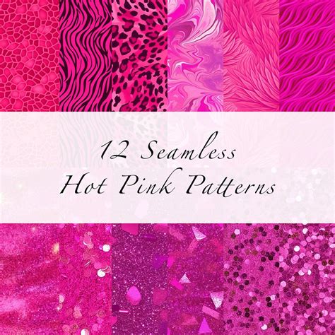 Hot Pink And Glitter Seamless Digital Paper Hot Pink Digital Patterns