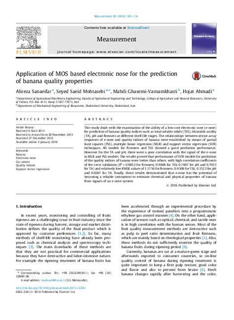 pdf application of mos based electronic nose for the prediction of