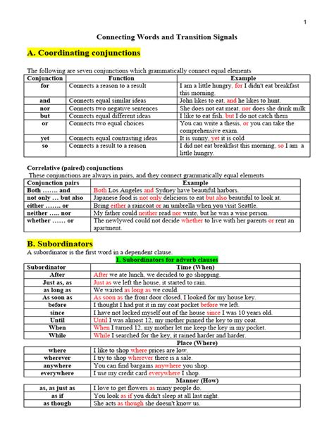 Connecting Words And Transition Signals Download Free Pdf Adjective