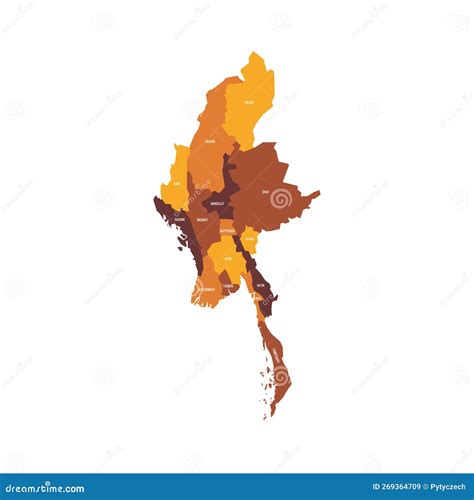 Myanmar Political Map Of Administrative Divisions Cartoon Vector
