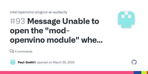Message Unable To Open The Mod Openvino Module When Opening Audacity