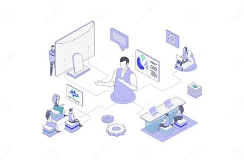Business Training Isometric Concept In Outline Isometry Design For Web People Listening Success