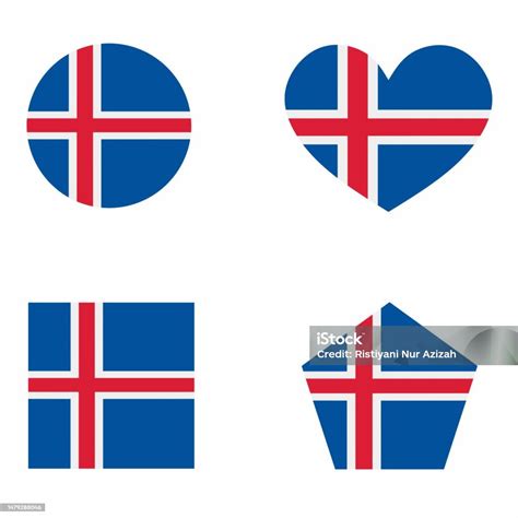 Iceland Flag Icon Set In 4 Shape Versions Vector Illustration Of Flag