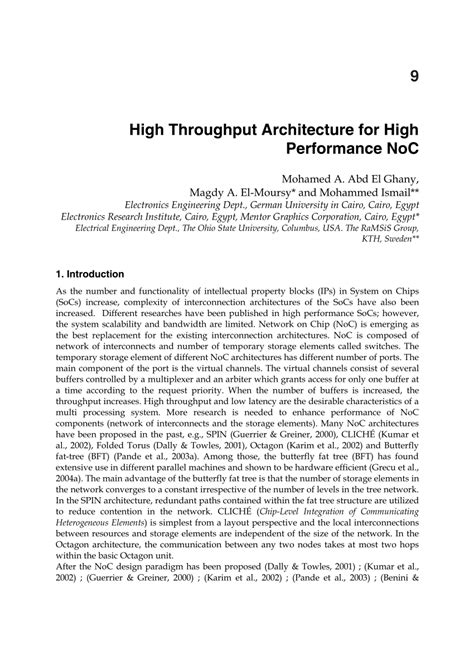 Pdf High Throughput Architecture For High Performance Noc
