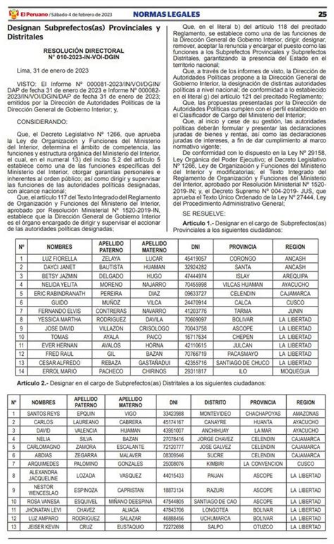 Ministerio Del Interior Designan A 39 Subprefectos En Diversas