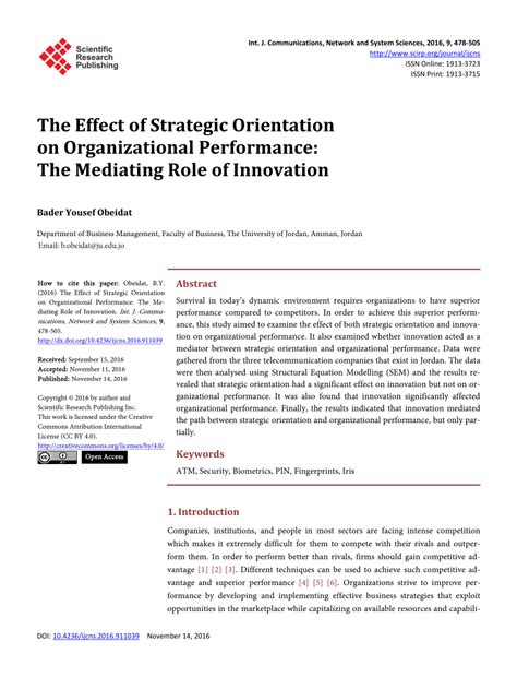 Pdf The Effect Of Strategic Orientation On Organizational Performance