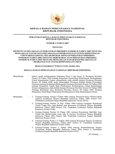 PDF Peraturan Kepala Badan Pertanahan Nasional Nomor Tahun Tentang Ketentuan