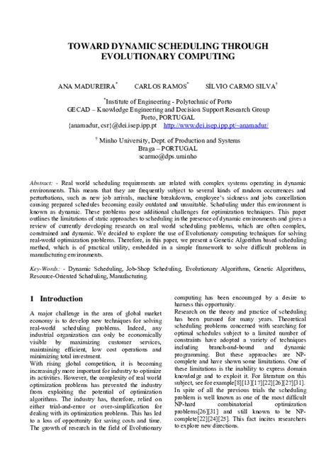 Pdf Toward Dynamic Scheduling Through Evolutionary Computing