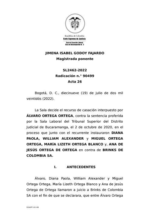Sl2462 2022 Sentencia Expedida Por La Sala Laboral De La Corte