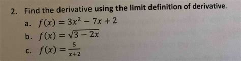 Solved Find The Derivative Using The Limit Definition Of Chegg Com