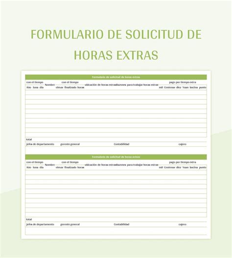 Plantilla De Excel Formulario De Solicitud De Horas Extras Y Hoja De