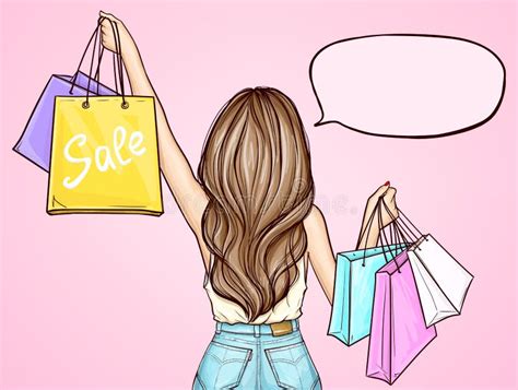 Chica De Arte Pop Con Bolsas De Compras Ilustración Del Vector