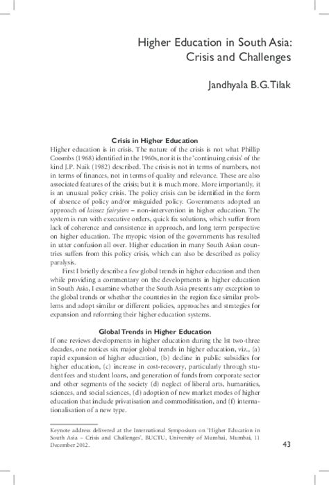 Pdf Higher Education In South Asia