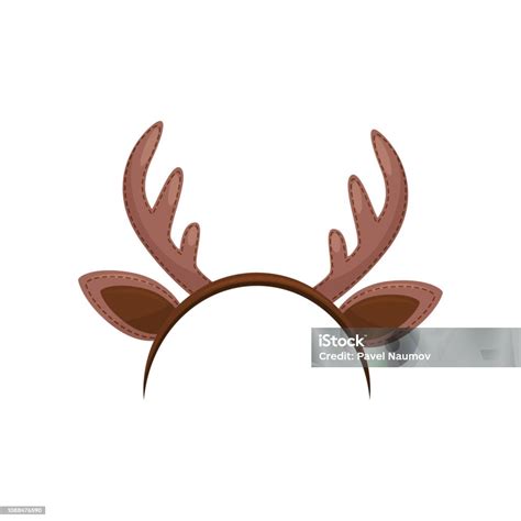 귀여운 갈색 귀와 사슴의 뿔 머리 후프 재미 있은 머리 액세서리 순 록 머리 띠입니다 평면 벡터 아이콘 개인 장식품에 대한 스톡