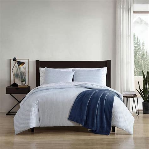 Eddie Bauer Ticking Stripe 3 Piece Navy T200 Cotton King Duvet Cover