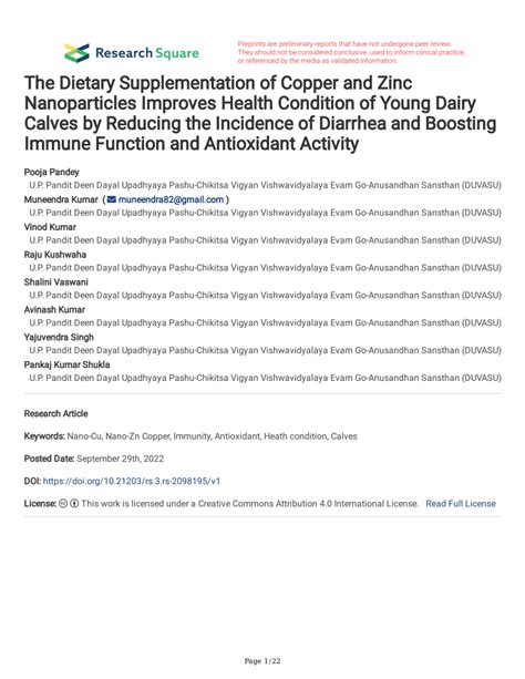 Pdf The Dietary Supplementation Of Copper And Zinc Nanoparticles