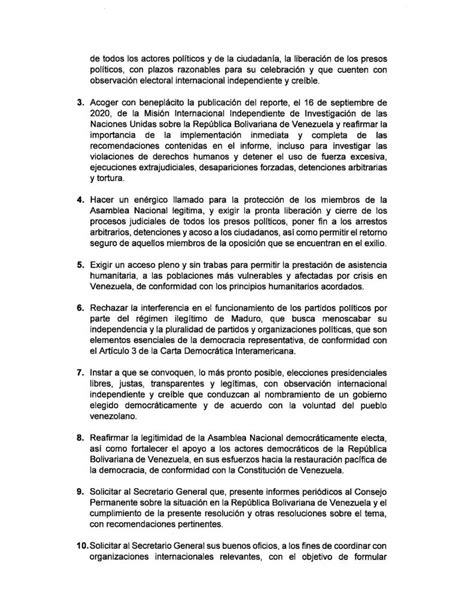 En Claves Resolución De La Oea Que Desconoce Elecciones Del 6d