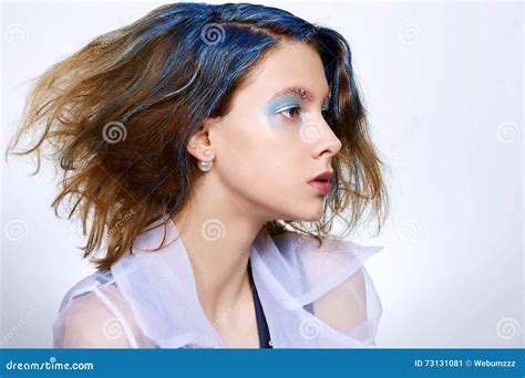 Girl With Blue Makeup And Dyed Hair Stock Image Image Of Girl Lips