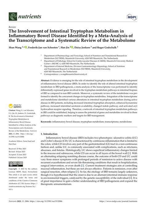 Pdf The Involvement Of Intestinal Tryptophan Metabolism In Inflammatory Bowel Disease