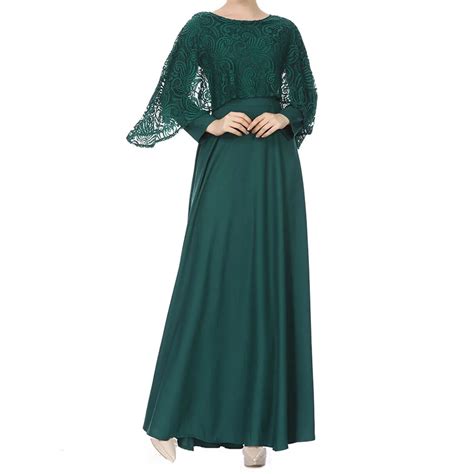 Klv 2019 Abaya Dubai Womens Long Sleeve Muslim Lace Pilgrimage Dress