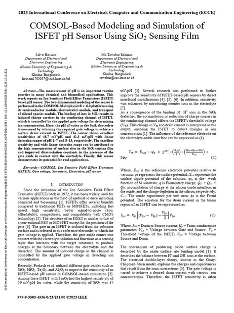 Comsol Based Modeling And Simulation Of Isfet Ph Sensor Using Si02