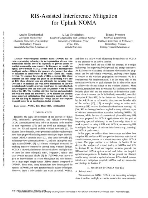 Ris Assisted Interference Mitigation For Uplink Noma Pdf
