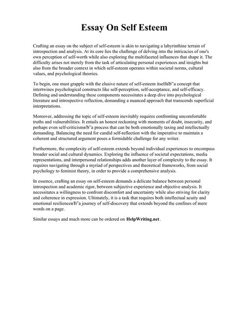 Essay On Self Esteem Pdf