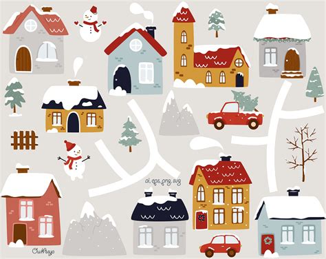 Winter House Clipart City Houses Svg Home Clipart Christmas Car Svg