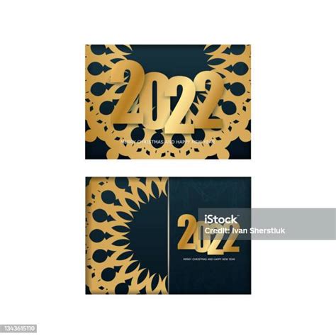 인사말 카드 템플릿 2022 메리 크리스마스와 고급 골든 패턴과 다크 블루의 새해 복 많이 받으세요 2022년에 대한 스톡 벡터