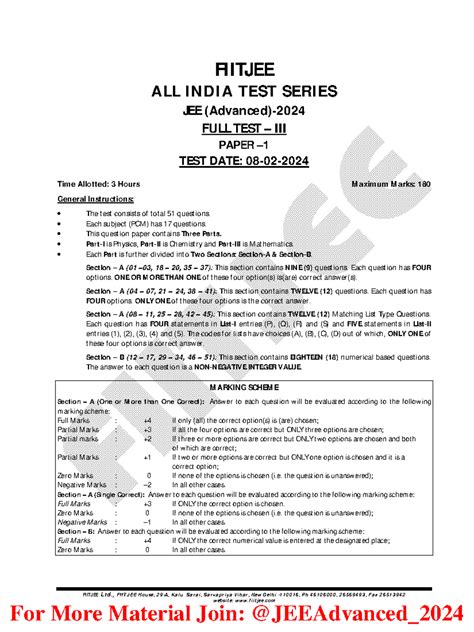 Aits 2324 Ft Iii Jeea Paper 1 Offline Fiitjee Ltd Fiitjee House 29