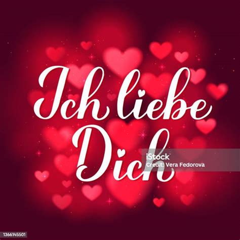 무이빙 디히 서예 핸드 레터링 레드 백그라운드 나는 독일어로 당신을 사랑해요 발렌타인 데이 타이포그래피 포스터 배너 인사말 카드 티셔츠 로고 디자인 전단지 등을 위한 벡터