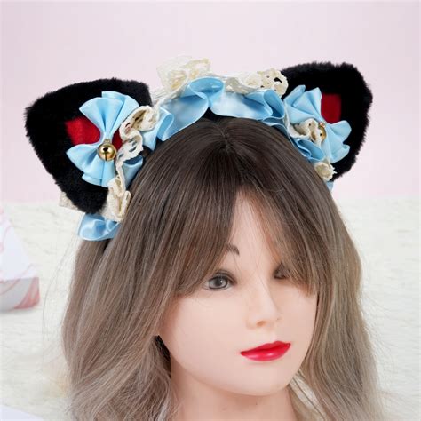 Fluffy Cat Ears Headdress Ribbon Headband Cute Hair Ornament Hair