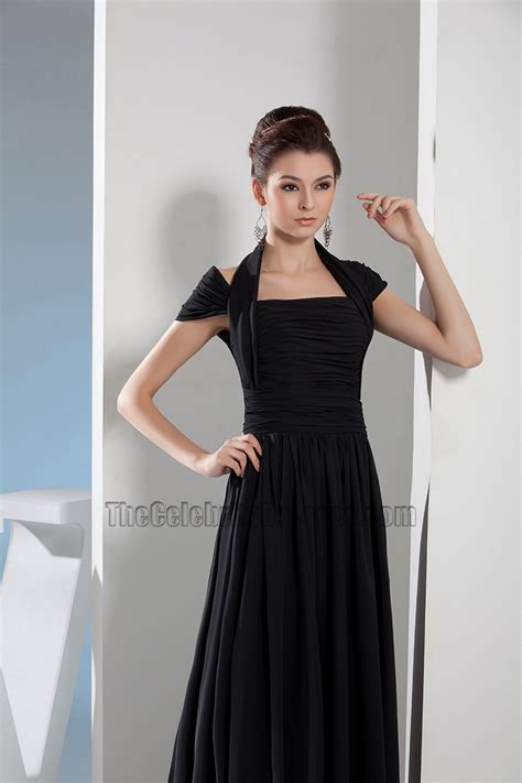 Black Chiffon A Line Full Length Prom Dress Evening Gown Thecelebritydresses
