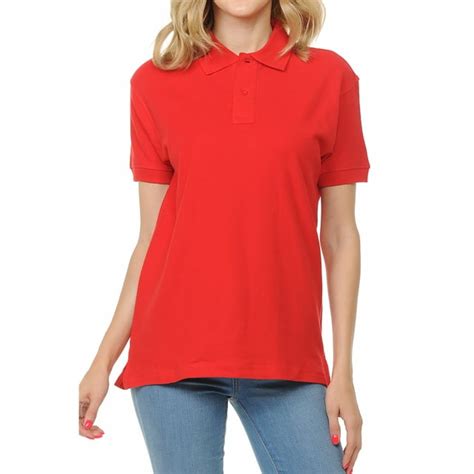 Basico Red Polo Collared Shirts For Women 100 Cotton Short Sleeve