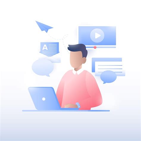 Premium Vector Office Vector Illustration Man Working With Computer Internet Notification