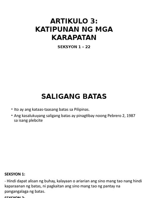 Artikulo 3 Katipunan Ng Mga Karapatan Seksyon 1 Paliwanag