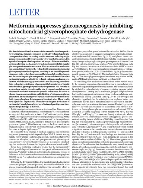 Pdf Metformin Suppresses Gluconeogenesis By Inhibiting Mitochondrial