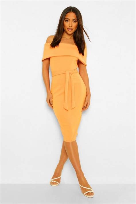 Womens Off The Shoulder Split Midi Bodycon Dress Boohoo Uk