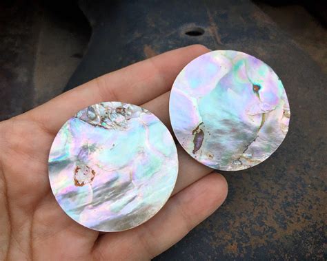 Big Round Abalone Shell Slab Earrings Posts Southwestern Style Jewelry